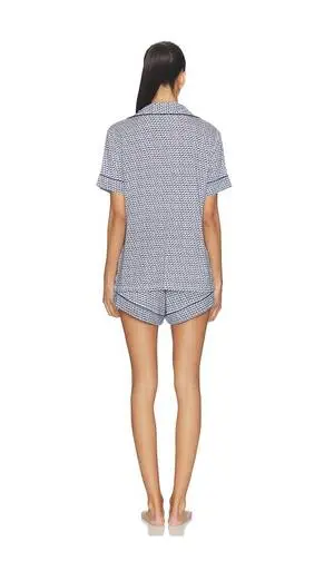 Eberjey Gisele Printed Relaxed Short Pajama Set In Navy - Seashell Navy
