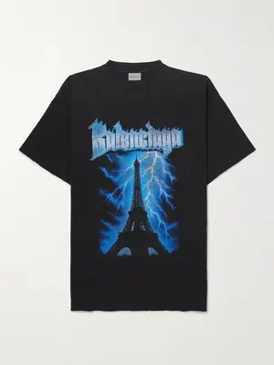 Balenciaga Oversized Logo-print Cotton-jersey T-shirt - Black