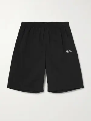 Balenciaga Wide-leg Logo-embroidered Shell Shorts - Black