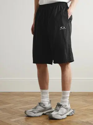 Balenciaga Wide-leg Logo-embroidered Shell Shorts