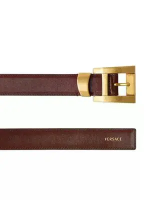 Versace Geometric Buckle Leather Belt - Brown