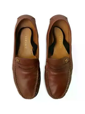 Versace Guanto Leather Loafers With Medusa Hardware - Brown
