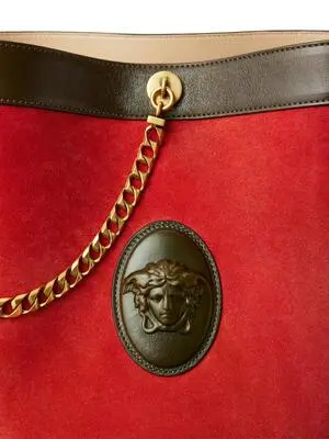 Versace Pivot Small Suede Bucket Bag - Red