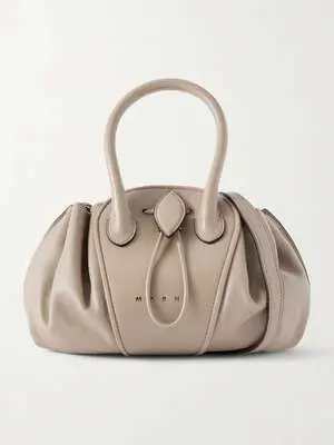 Marni Tulipea Ruched Leather Shoulder Bag - Beige