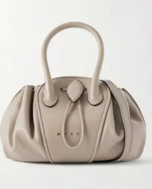 Marni Tulipea Ruched Leather Shoulder Bag - Beige