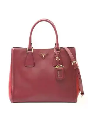 Prada 2000s Triangle-logo Leather Handbag - Red