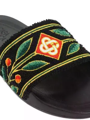 Casablanca Laurel Terry Slides With Floral Embroidery - Black