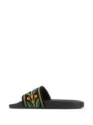 Casablanca Laurel Terry Slides With Floral Embroidery - Black