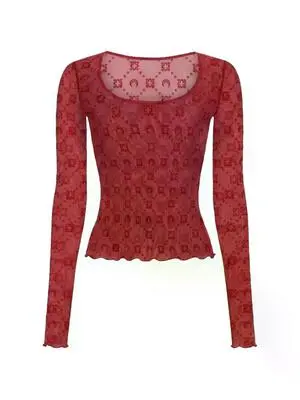 MARINE SERRE Moonogram Mesh Long Sleeve T-shirt - Red