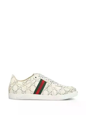 Gucci Gg Web Stripe Leather Sneakers - Neutrals