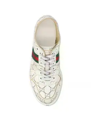 Gucci Gg Web Stripe Leather Sneakers - Neutrals