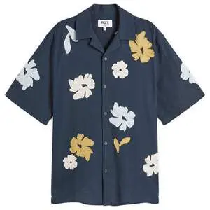 WAX LONDON Didcot Flower Applique Vacation Shirt - Navy/multi