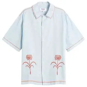 WAX LONDON Keats Dahlia Embroidery Vacation Shirt - Light Blue/rust