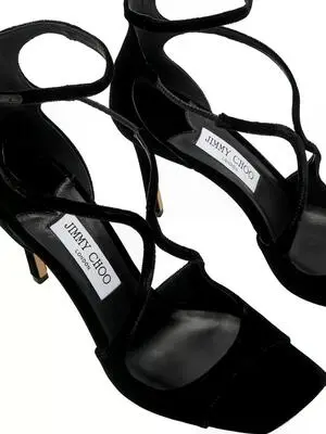 JIMMY CHOO Azia Square Toe Strap Sandals - Black
