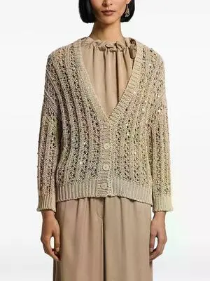 Peserico Sequinned Cotton Ribbon Cardigan - Neutrals