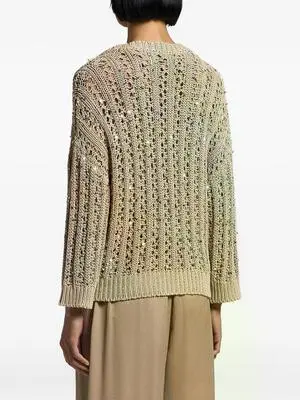 Peserico Sequinned Cotton Ribbon Cardigan - Neutrals