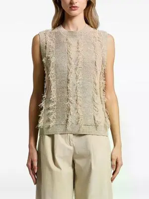 Peserico Sequinned Fringed Knitted Top - Neutrals