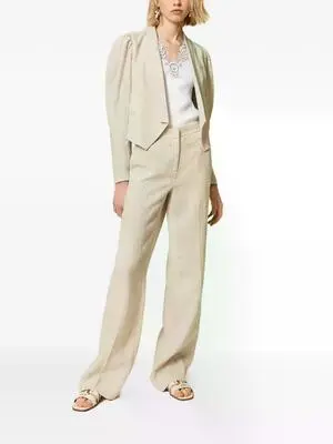 TWINSET Linen Tailored Wide-leg Trousers - Neutrals