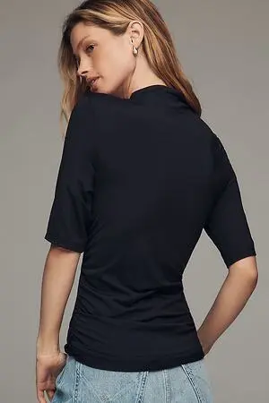 Anthropologie Ruched Three-quarter Sleeve Top - Black