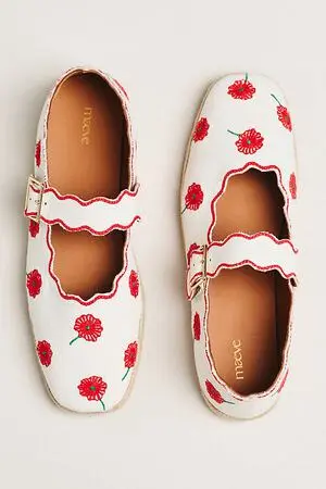 Maeve Scalloped Espadrille Mary Jane Flats - Red Pattern