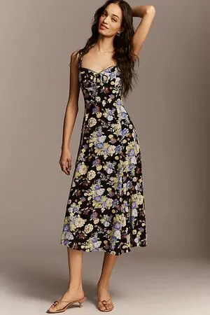 Maeve Printed Sweetheart Midi Dress - Black Floral