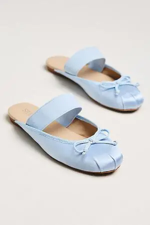 SILENT D Martha Slip-on Ballet Mules - Light Blue Satin