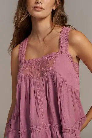 Anthropologie Cotton Swing Top With Crochet And Embroidery