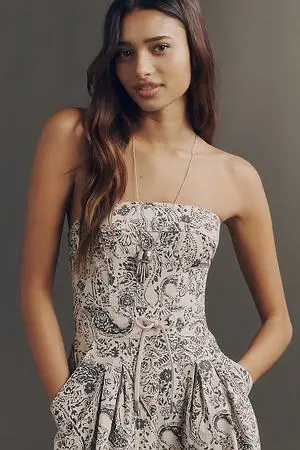 Anthropologie Strapless Printed Cotton Jumpsuit