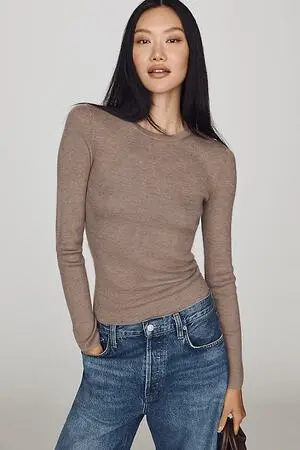 Maeve Markie Lightweight 100% Cashmere Long-sleeve Sweater - Light Grey