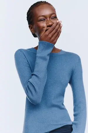 Maeve Markie Lightweight 100% Cashmere Long-sleeve Sweater - Stone Blue