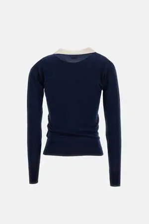 WALES BONNER Long-sleeved Merino Wool Polo Shirt - Blue