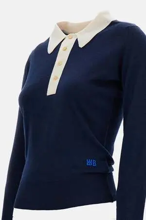 WALES BONNER Long-sleeved Merino Wool Polo Shirt - Blue