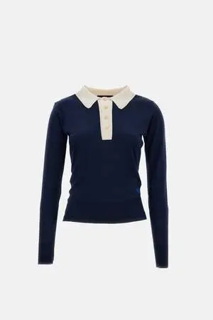 WALES BONNER Long-sleeved Merino Wool Polo Shirt - Blue