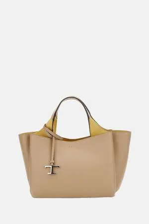 TOD'S Leather Handbag With 't' Charm - Beige