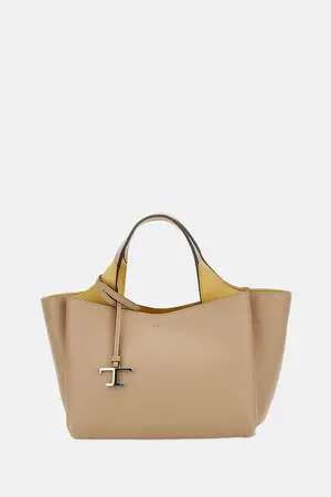 TOD'S Leather Handbag With 't' Charm - Beige