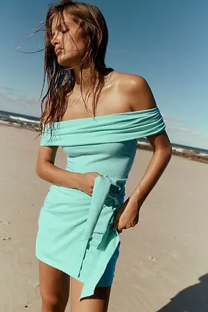 Free People Ribbed Mini Dress - Jade Mint