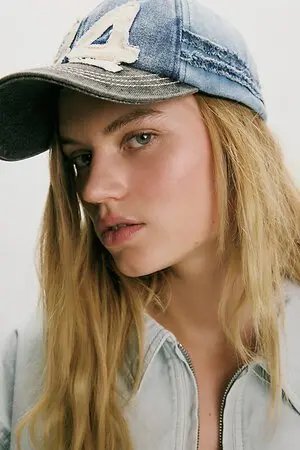 Free People Hollie Varsity Denim Baseball Hat - Denim Blue