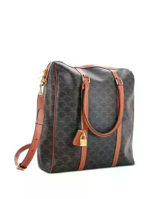 Celine Boston Bag Triomphe Coated Canvas Vertical Handbag - Brown