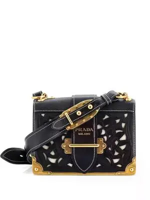 Prada Cahier Studded Laser Cut Small Crossbody Bag - Black