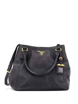 Prada Convertible Leather Medium Satchel - Black