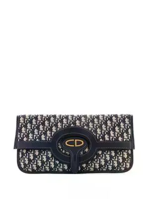 Dior Fold Over Oblique Canvas Clutch Bag - Blue