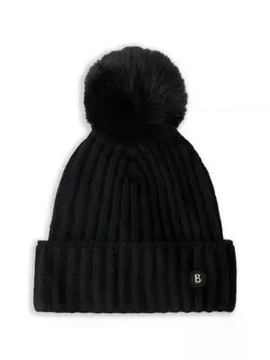 Bogner Pompom Ribbed Beanie Hat - Black
