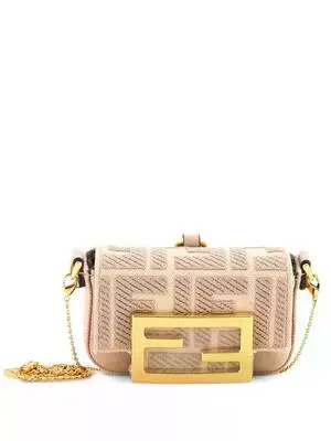 Fendi Chain Baguette Charm Zucca Embroidered Canvas Nano Crossbody Bag - Neutrals