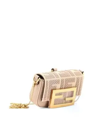 Fendi Chain Baguette Charm Zucca Embroidered Canvas Nano Crossbody Bag - Neutrals