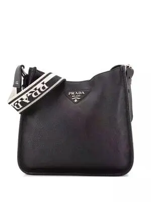 Prada Logo Strap Leather Hobo Bag
