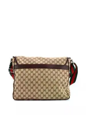 Gucci Web Strap Flap Messenger Gg Canvas Medium - Brown