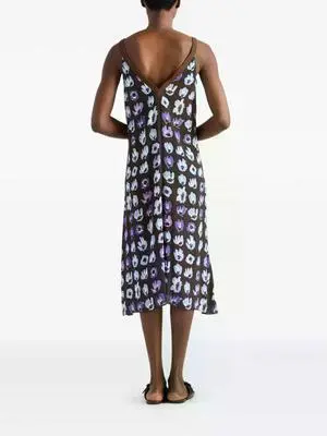Prada Floral Print Marocain Dress - Brown