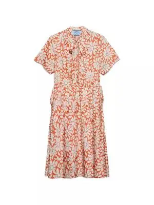 PRADA Printed Pleated Pongé Dress
