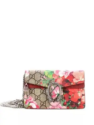 Gucci Dionysus Blooms Print Gg Coated Canvas Super Mini Crossbody Bag - Brown