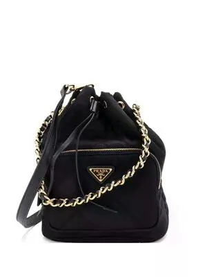 Prada Drawstring Quilted Tessuto Small Bucket Bag - Black